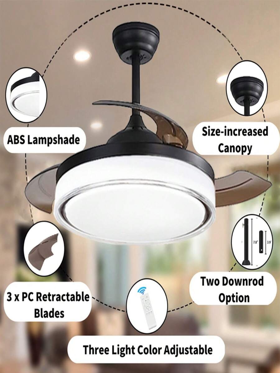 42 Inch Retractable Ceiling Fans With Lights Remote Control,Fandelier ...