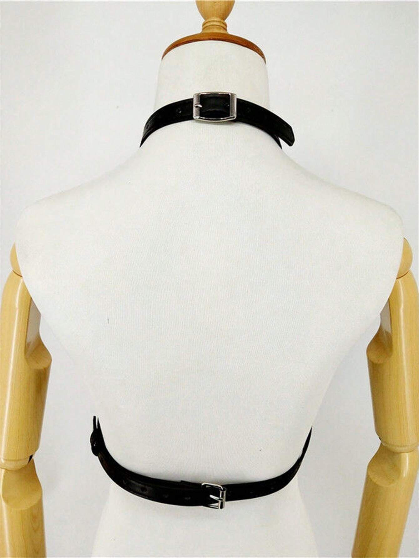 Women Leather Bra Neck Collar Cage Body Bondage Halter Harness Binding ...