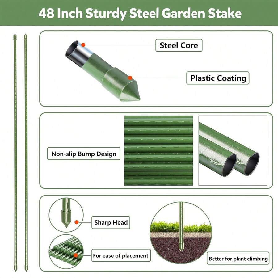 5 FT Garden Stakes 25 Pack Plant Support Stakes Sturdy Tomato Stakes ...
