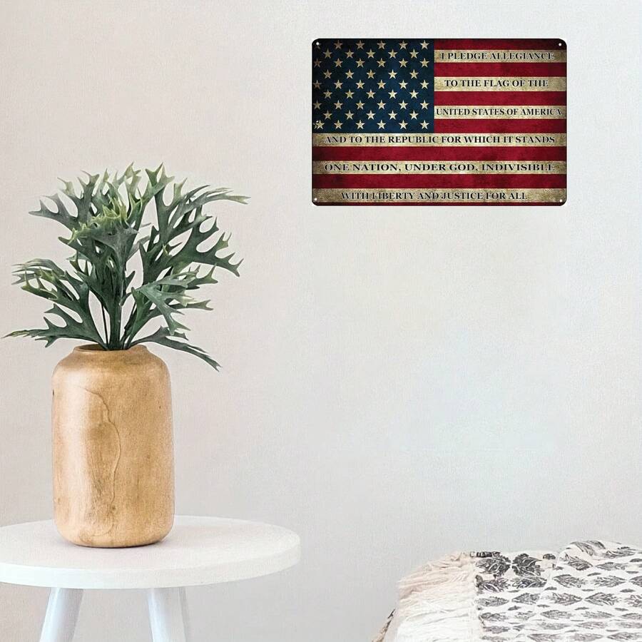 A Metal Tin Badge With An American Flag, Wall Decoration, Men's Cave ...