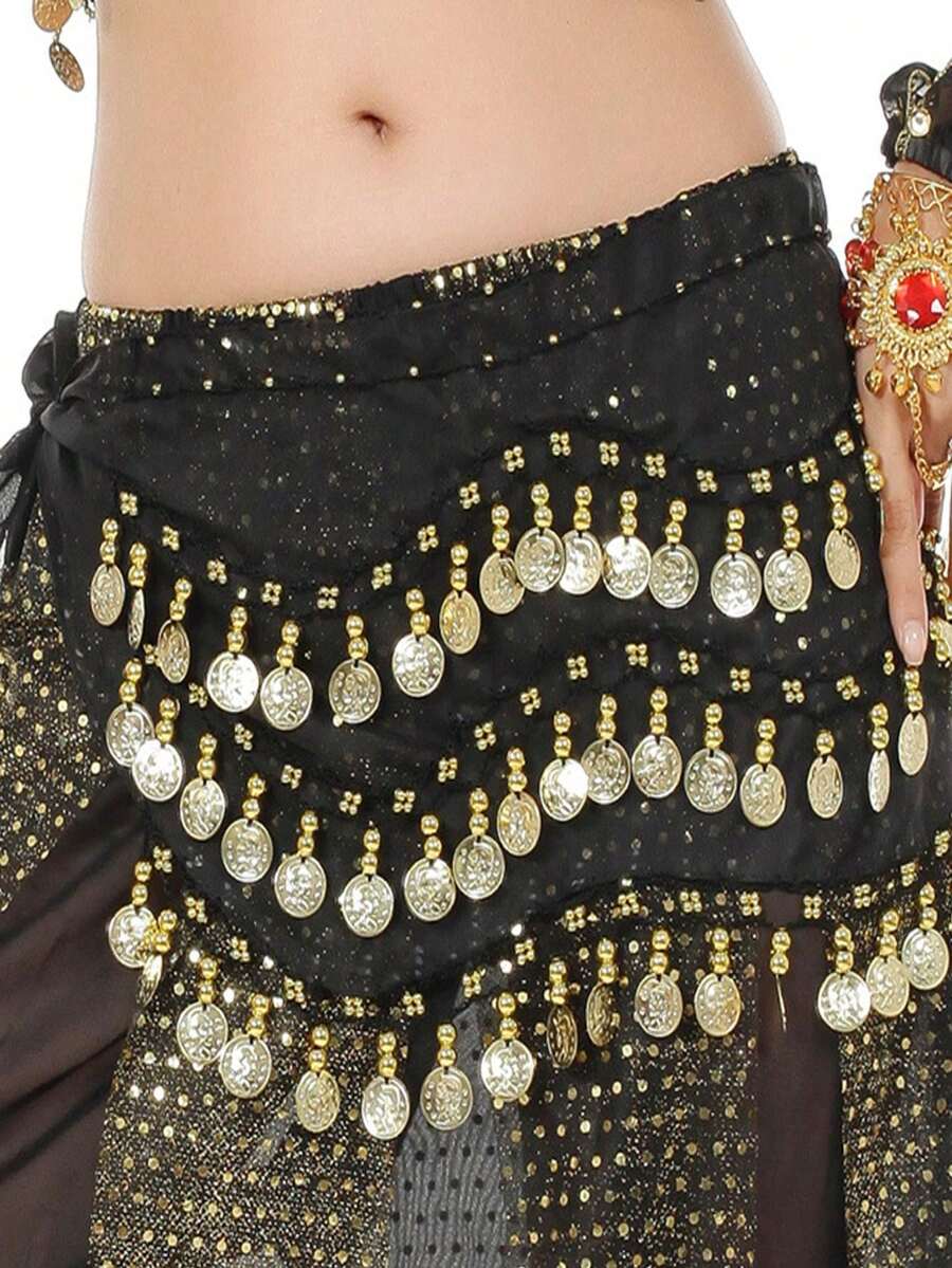 Belly Dance Hip Scarf With 98 Coins, Dance Three Layers Gold Coin Belt ...