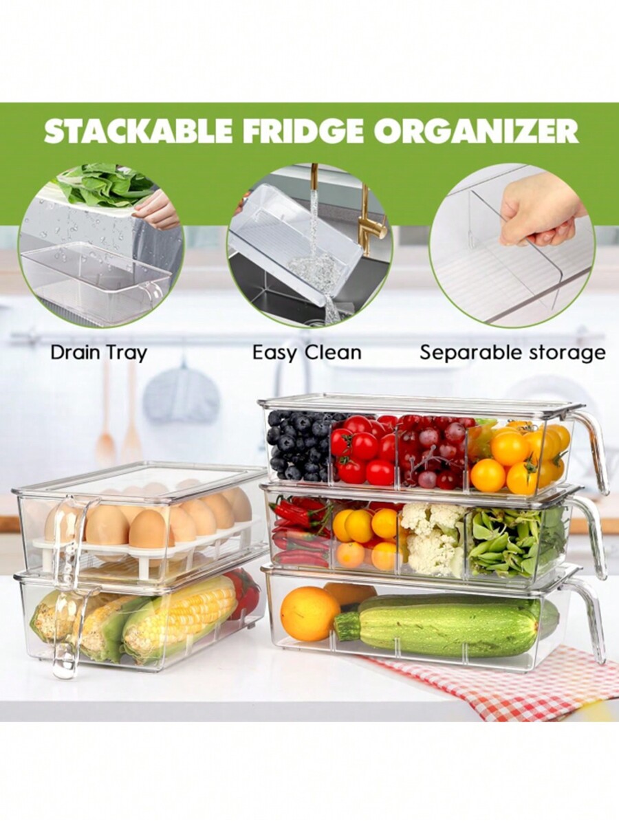 5 Pack Fridge Organizer, Stackable Refrigerator Organizer Bins With Lids, Fridge Organizers With ...