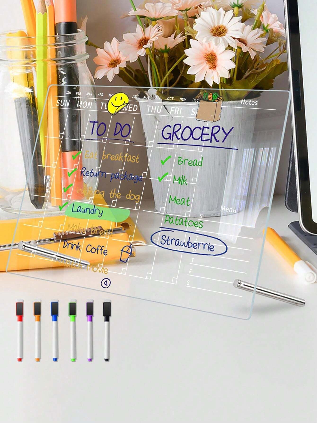 1set Acrylic Desktop Memo Board That Is Erasable And Writable (With 6 ...
