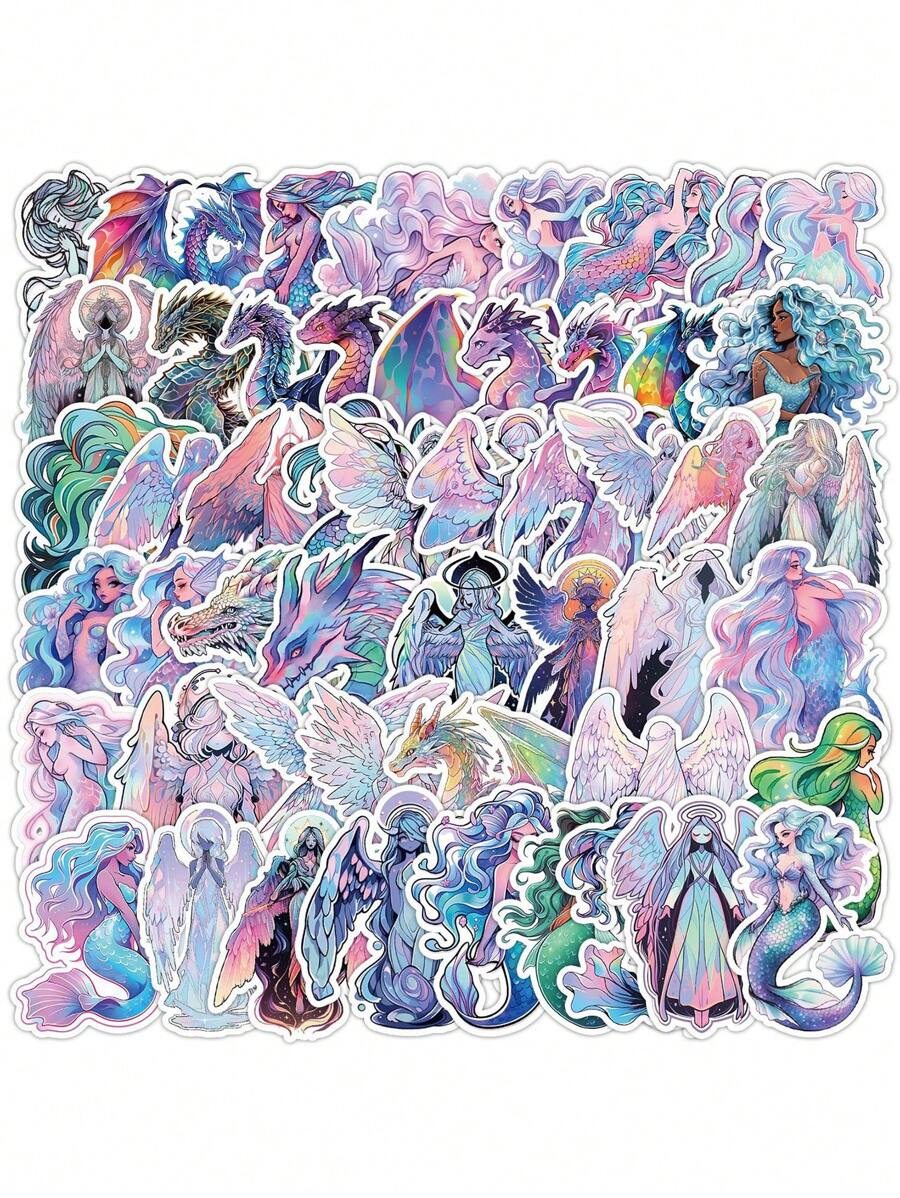 50pcs Holographic Angel Mermaid Graffiti Stickers, Waterproof Creative ...