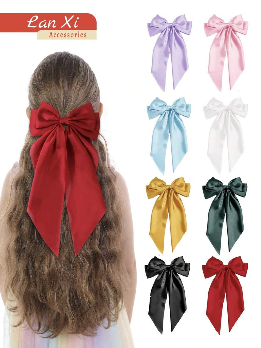 8Pcs/Set Hair Bows For Girls Hair Ribbon Bow Hair Clips With Long Tails ...