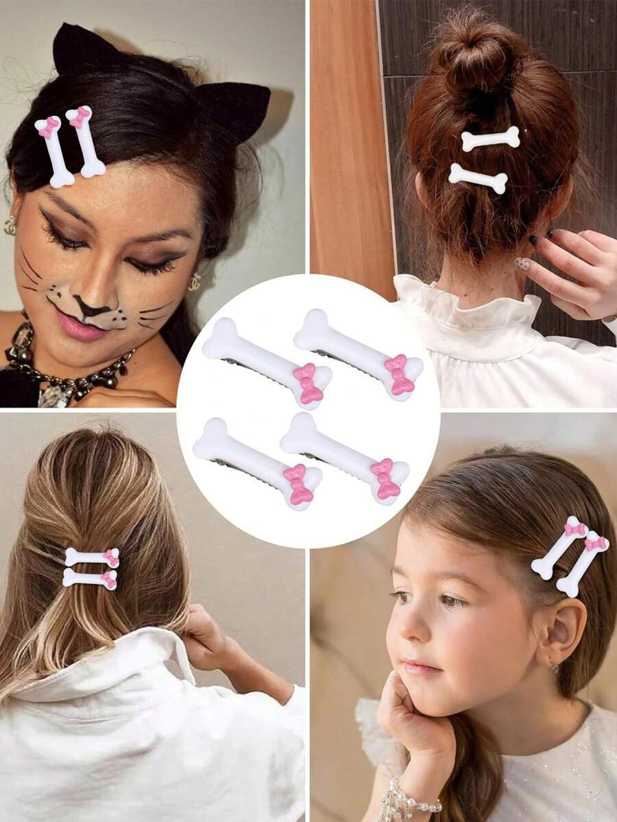 2 Pcs Girls Kawaii Bow Dog Bone Hair Clips Vivid Dog Bone Hairpins ...