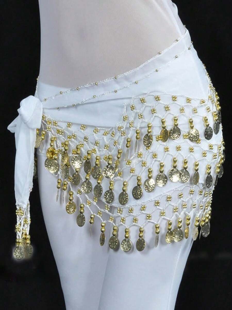 Belly Dance Hip Scarf With 98 Coins, Dance Three Layers Gold Coin Belt ...