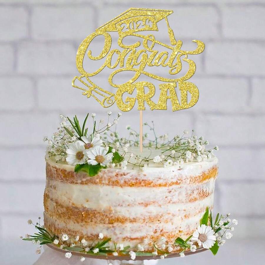 1 Pack Golden Graduation Cake Decorations 2024 Congrats Grad Cake ...