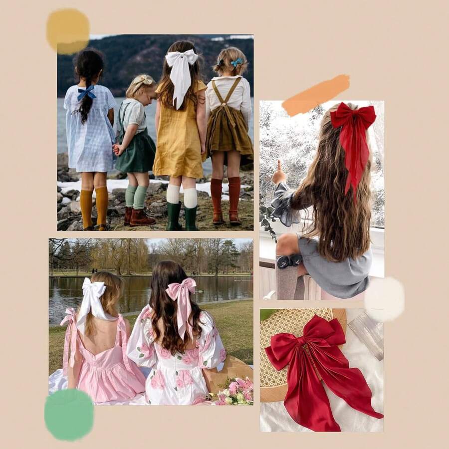 8Pcs/Set Hair Bows For Women Girls Hair Ribbon Bow Hair Clips With Long ...