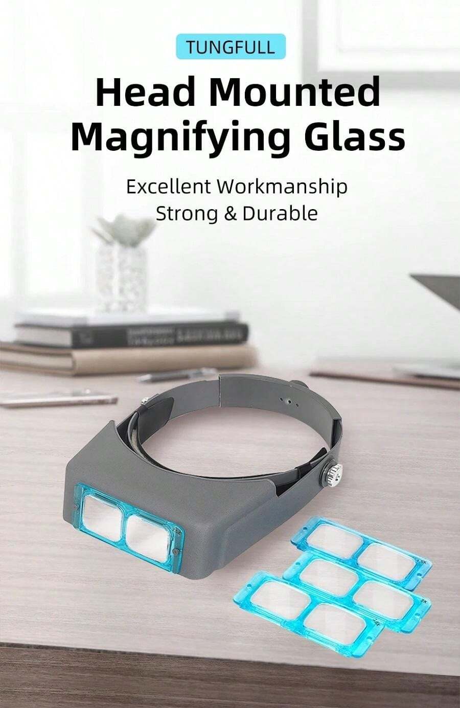 TUNGFULL 2.5X Headband Magnifier - Magnifying Glasses Hands Free ...