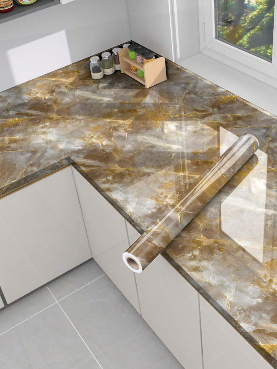1pc New Brown Jasper Marble Pattern Kitchen Oil-Proof Sticker ...