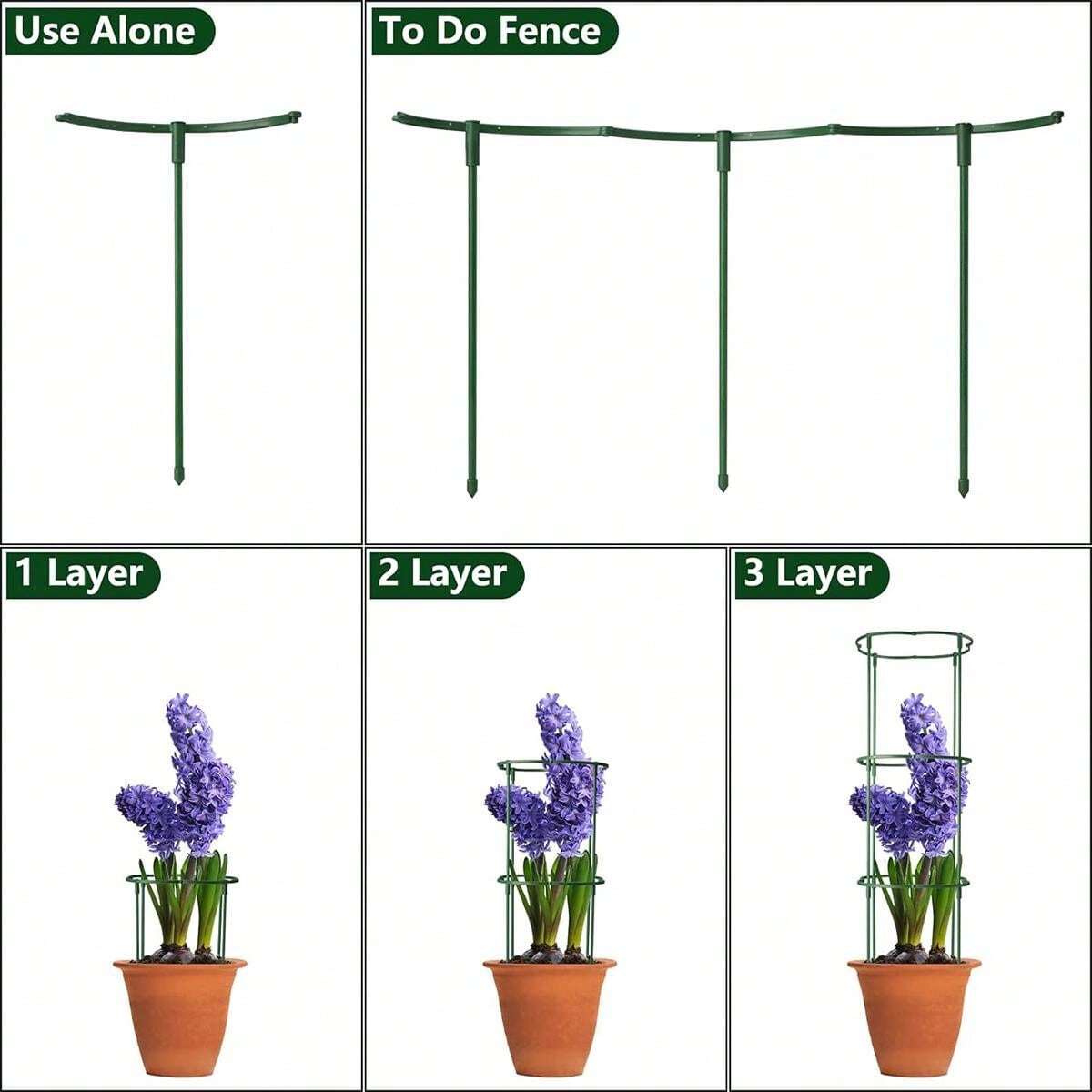 12Packs Plant Support Stake Half Round Plant Support, Stackable 3 Tier ...