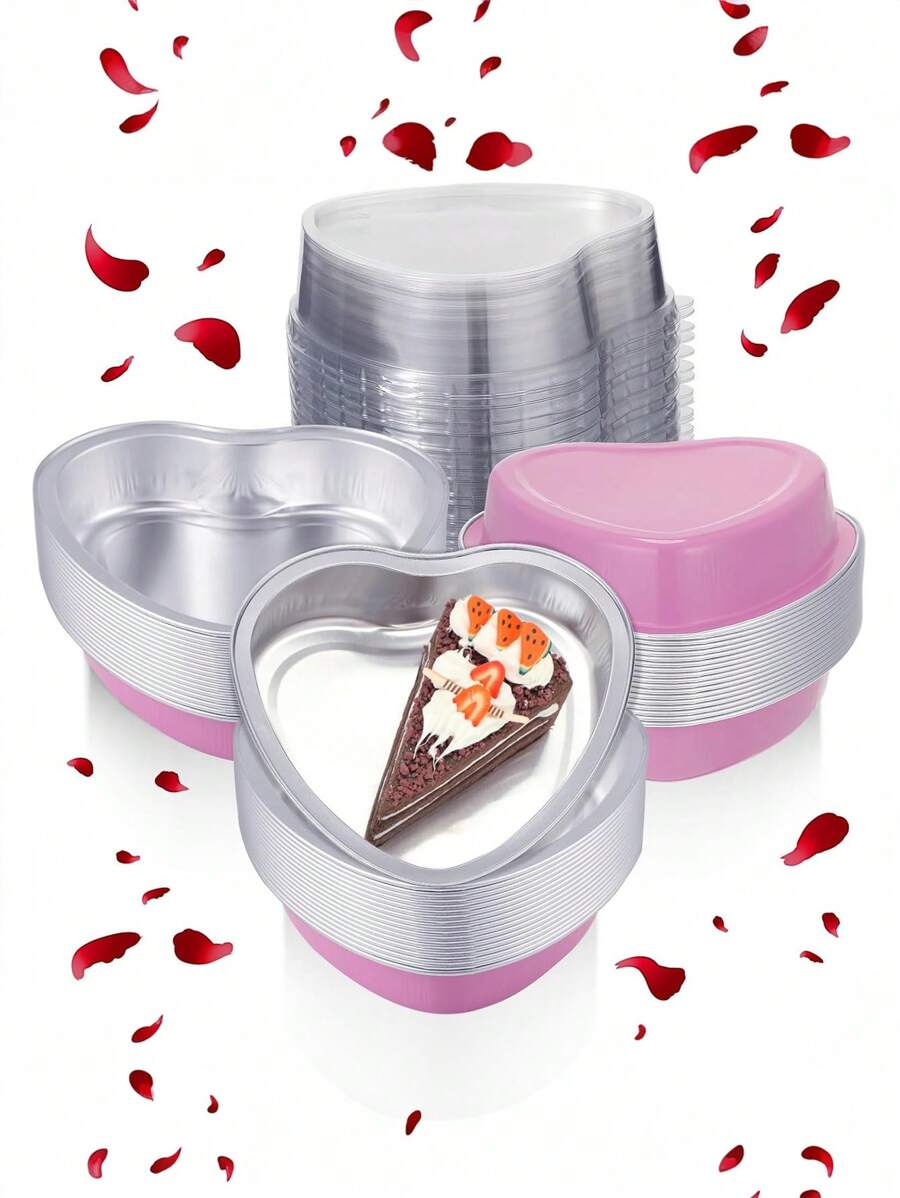5pcs Heart-Shaped Tin Foil Boxes For Snacks, Desserts, Puddings And ...