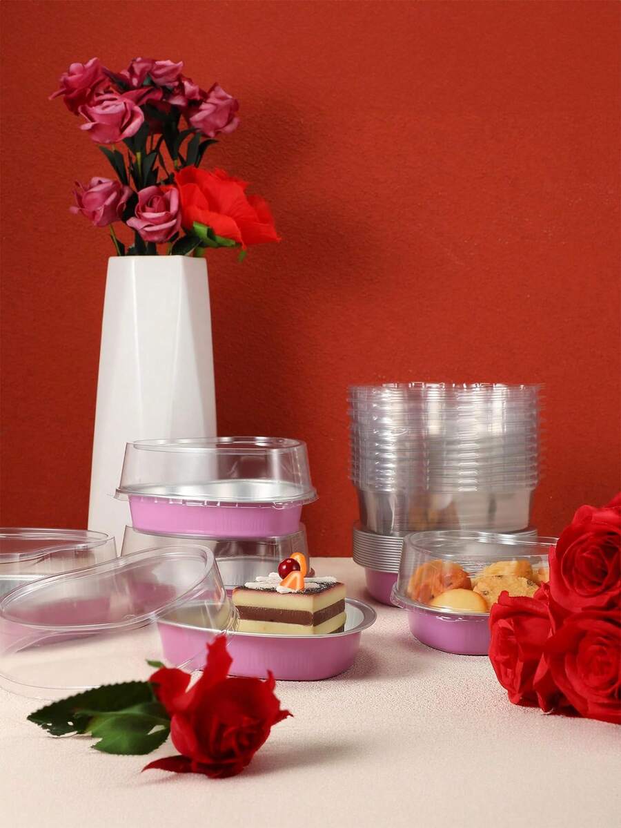 5pcs Heart-Shaped Tin Foil Boxes For Snacks, Desserts, Puddings And ...