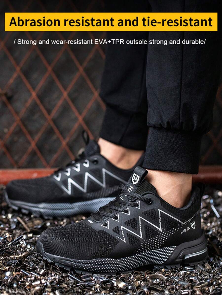 Men's Black Work Safety Shoes With Steel Toe Cap, Crush And Puncture ...