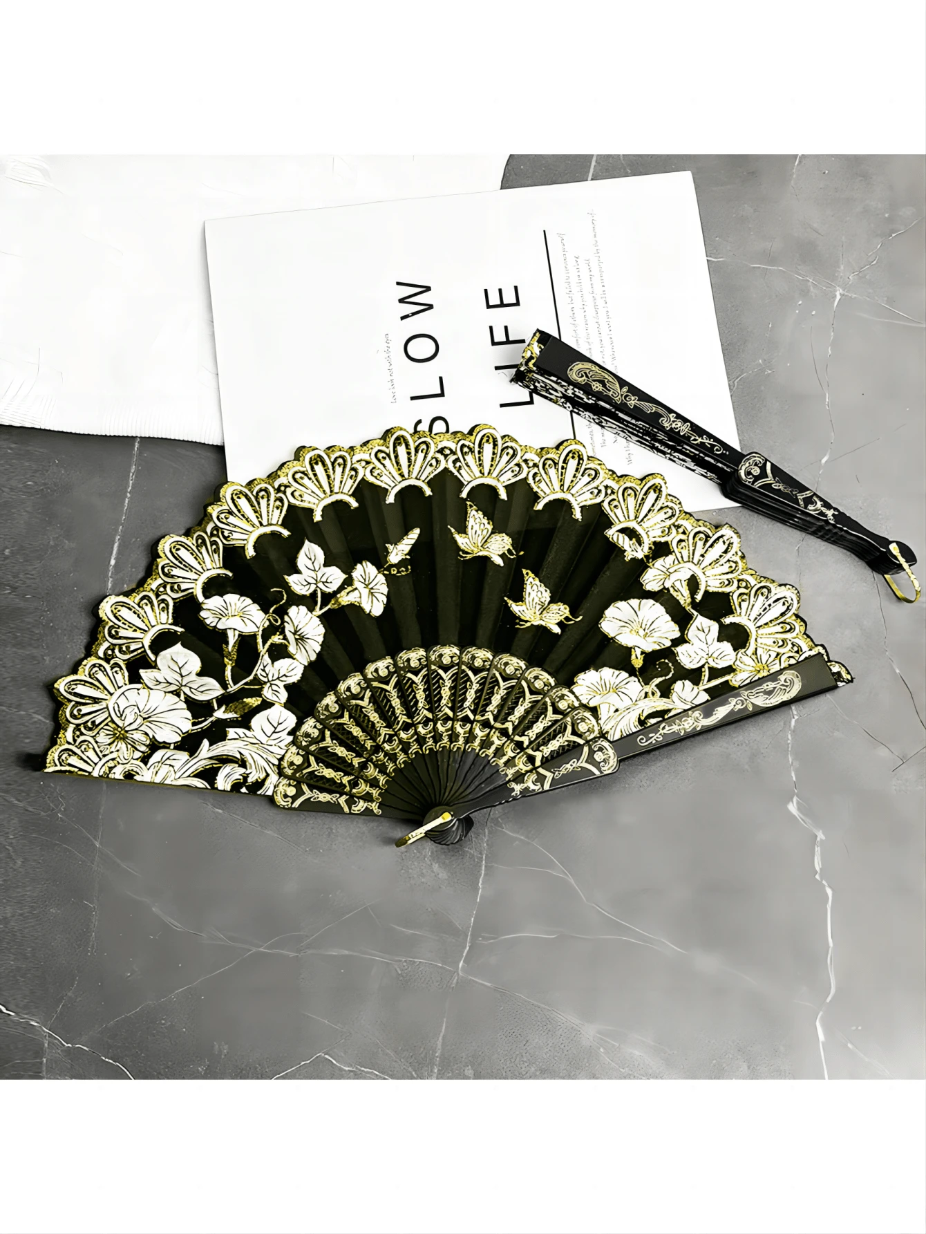 New Handmade Folding Fan With Lotus Flower Design | SHEIN USA