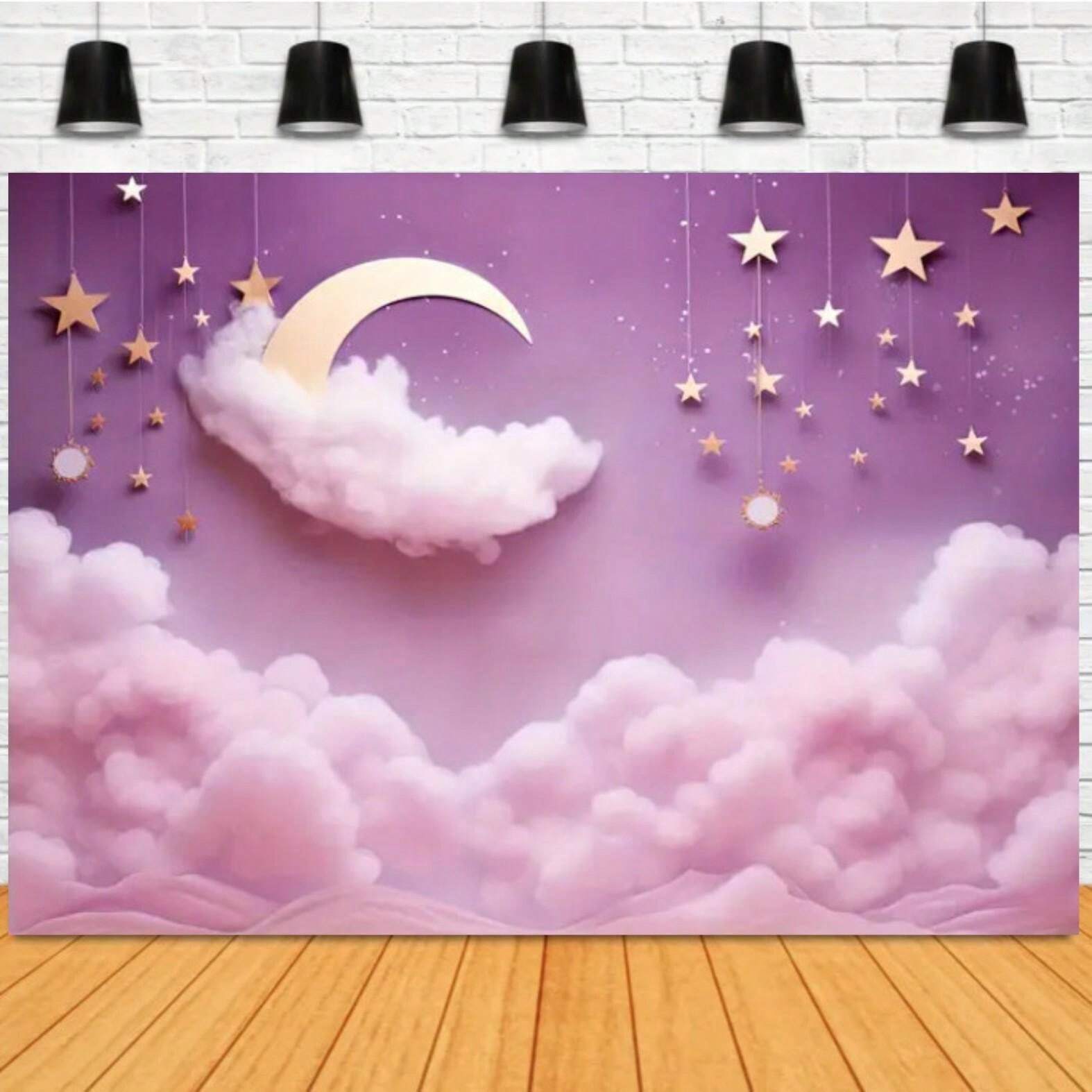 Photography Backgrounds Purple Clouds Moon Stars Birthday Party ...
