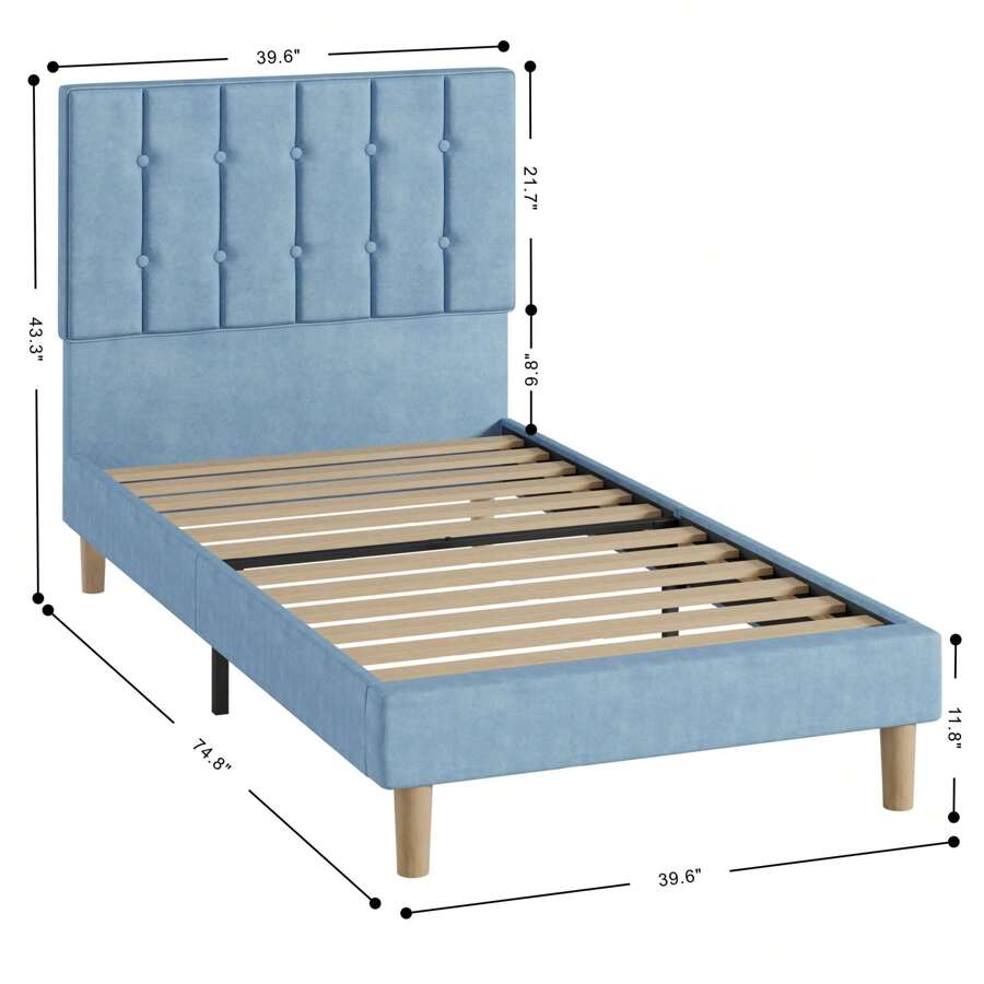 LIKIMIO Cute Twin Bed Frames, Velvet Upholstered Platform Bed Frame With Headboard | SHEIN USA