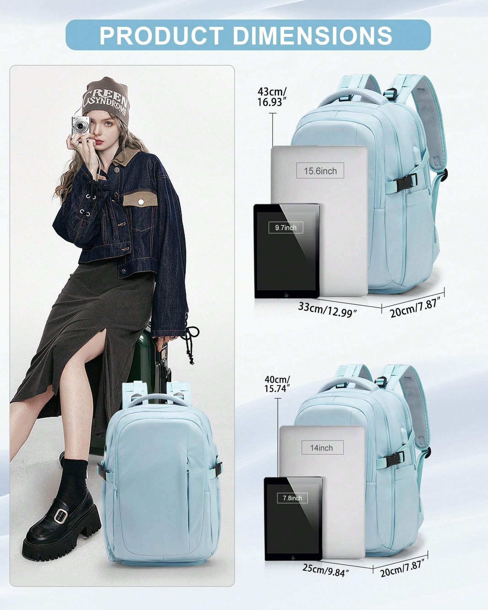 Unisex Reiserucksack mit USB-Ladeanschluss, Leichtgewichtiger Rucksack ...