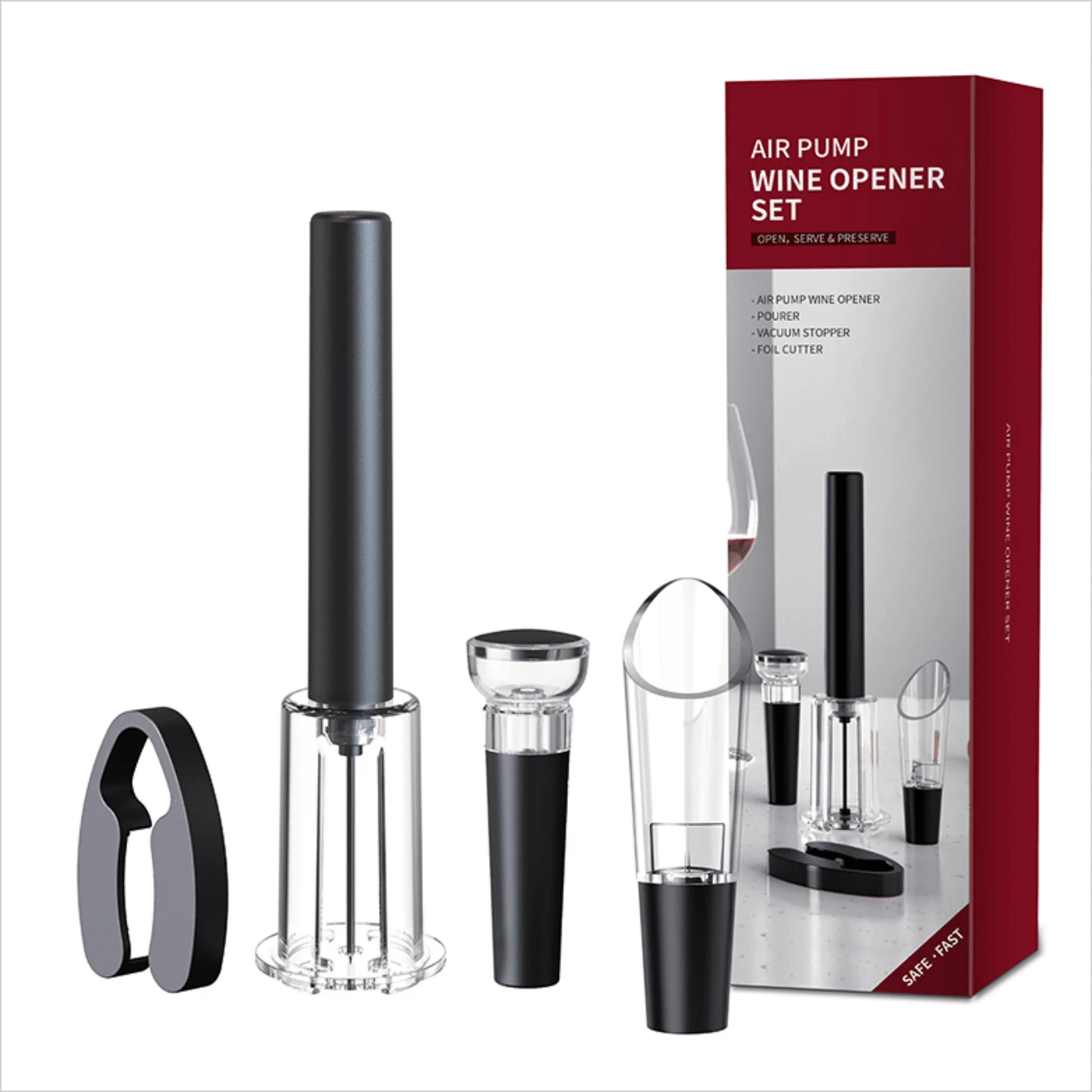 4-In-1 Manual Wine Opener Set, Red Wine Corkscrew With 4 Wine ...