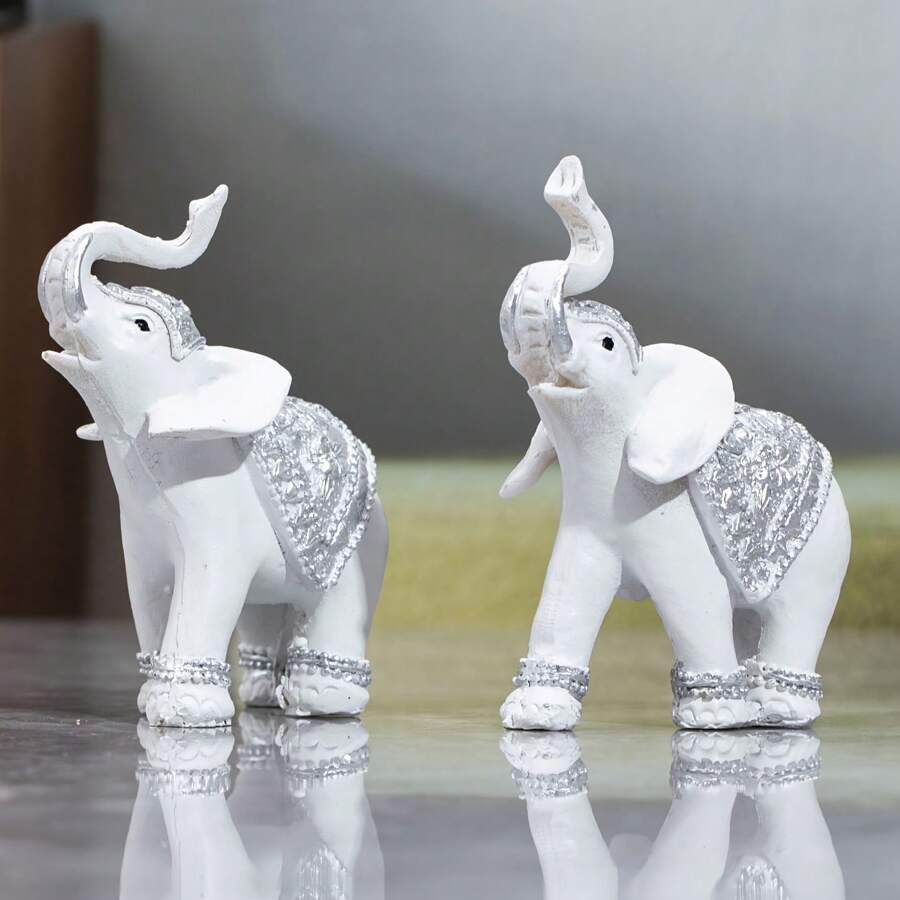 2pcs Elephant Statues, Lucky Animal Sculpture Figurine Lovely Elephants ...