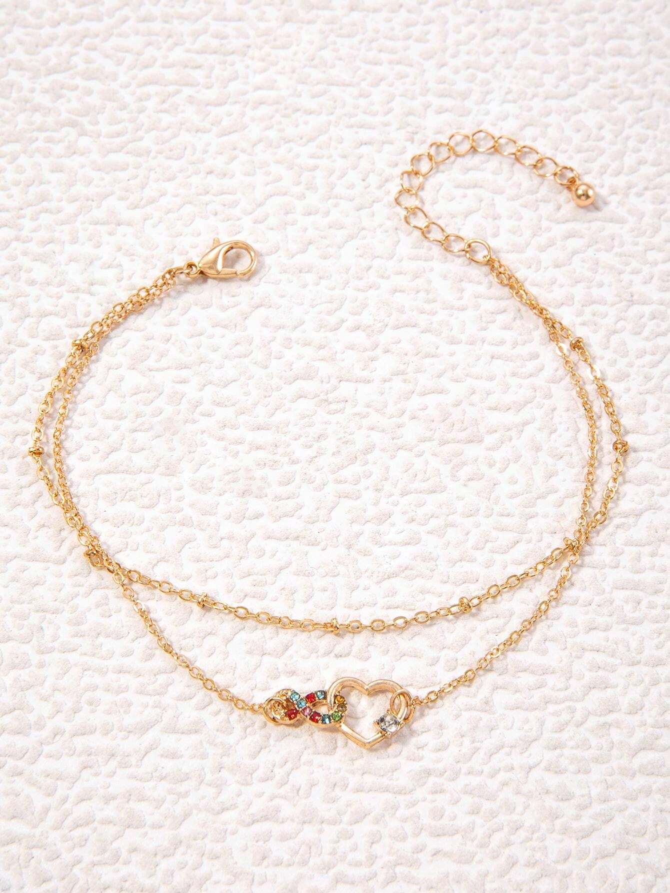 1pc Fashionable Double Layer Alloy Heart Shaped Rhinestone & Mixed ...