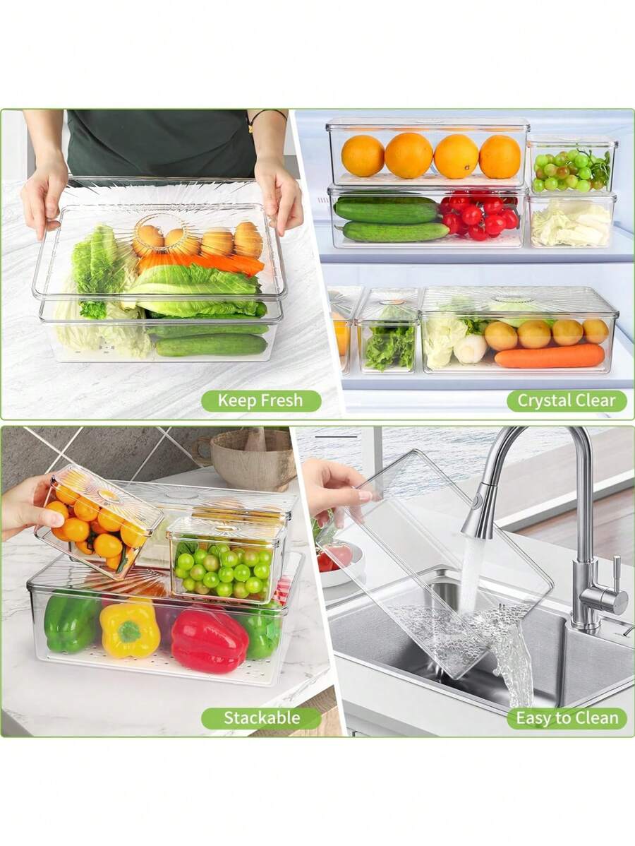 14 Pack Fridge Organizers Bins And Storage, Refrigerator Organizer Bins ...