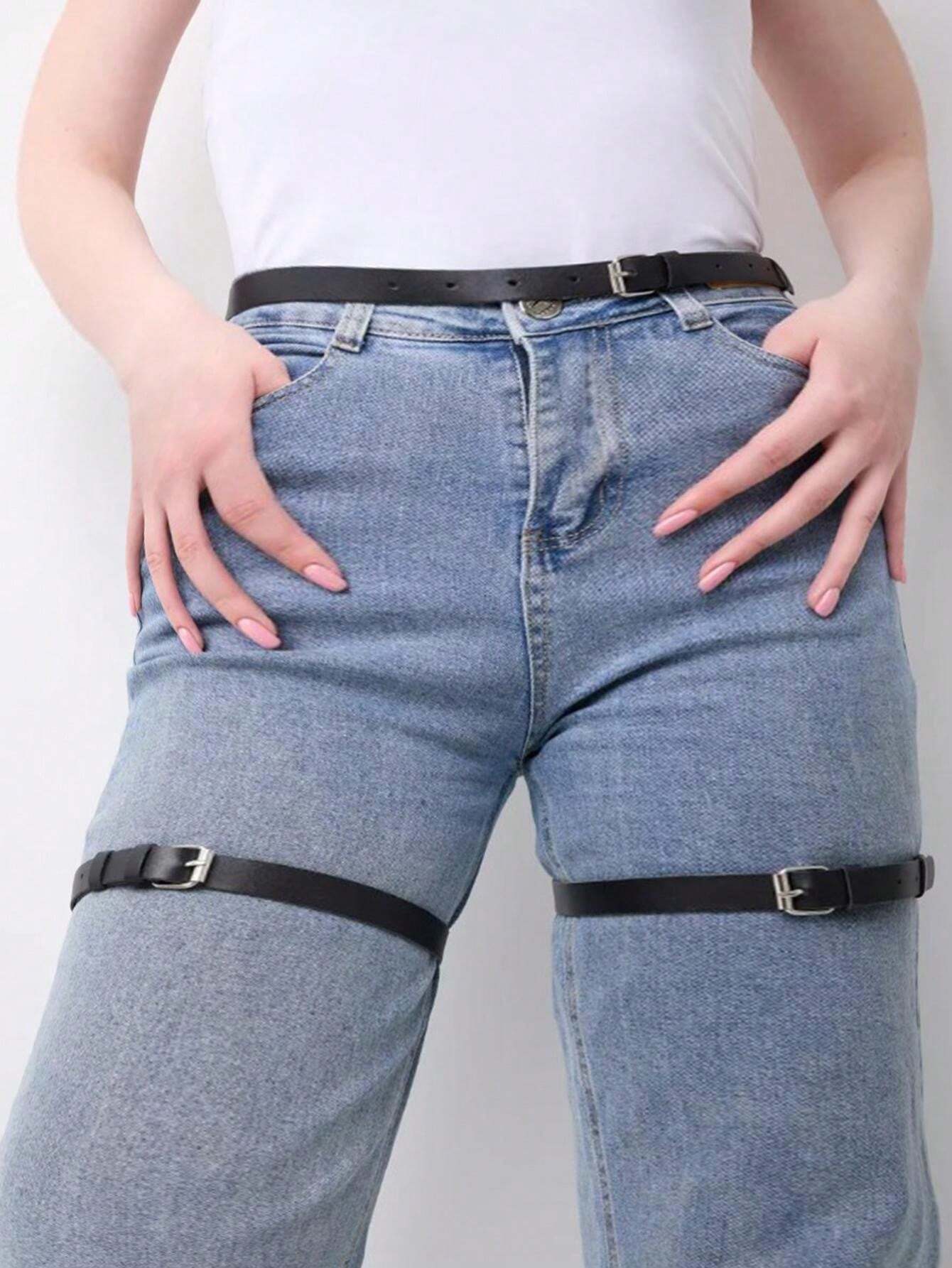 Women Black PU Leather Harness Garter Belt Sexy Bowknot Decor Waist ...