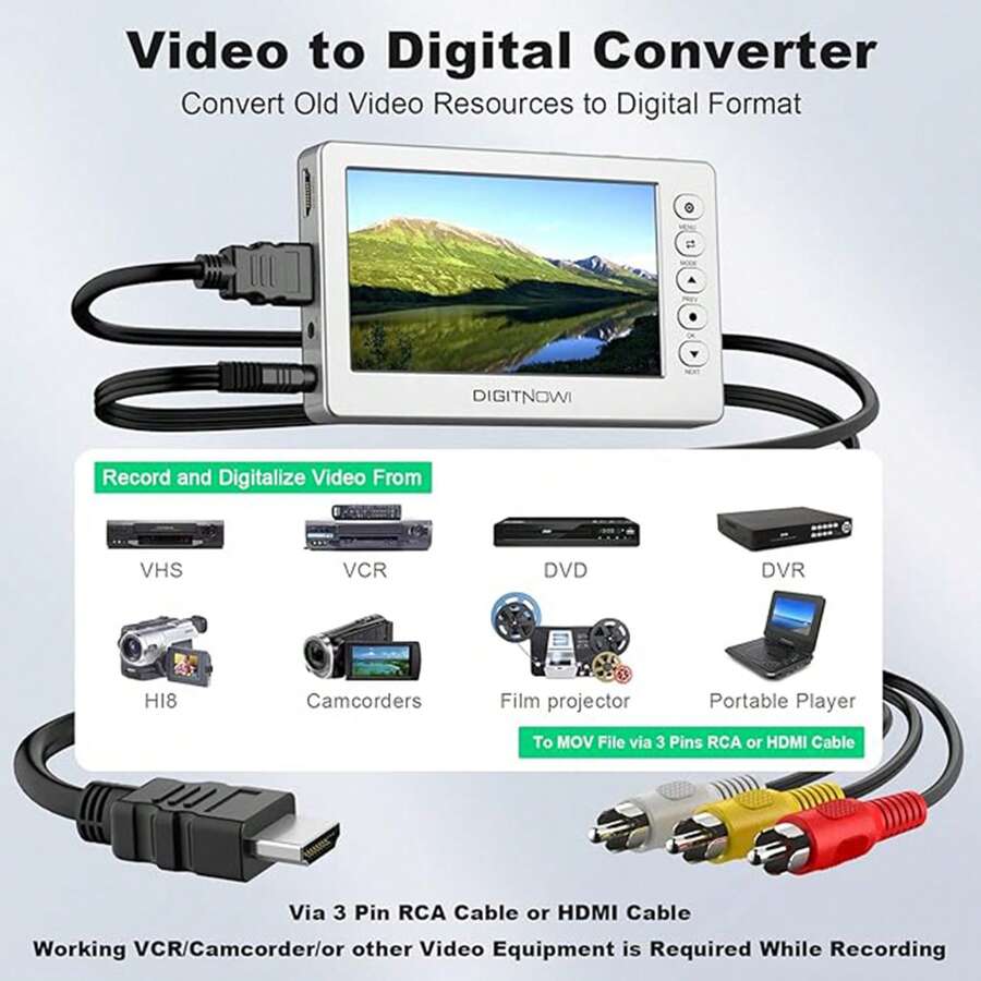 DIGITNOW! VHS To Digital Converter With 5" OLED Screen, AV & HDMI Video ...