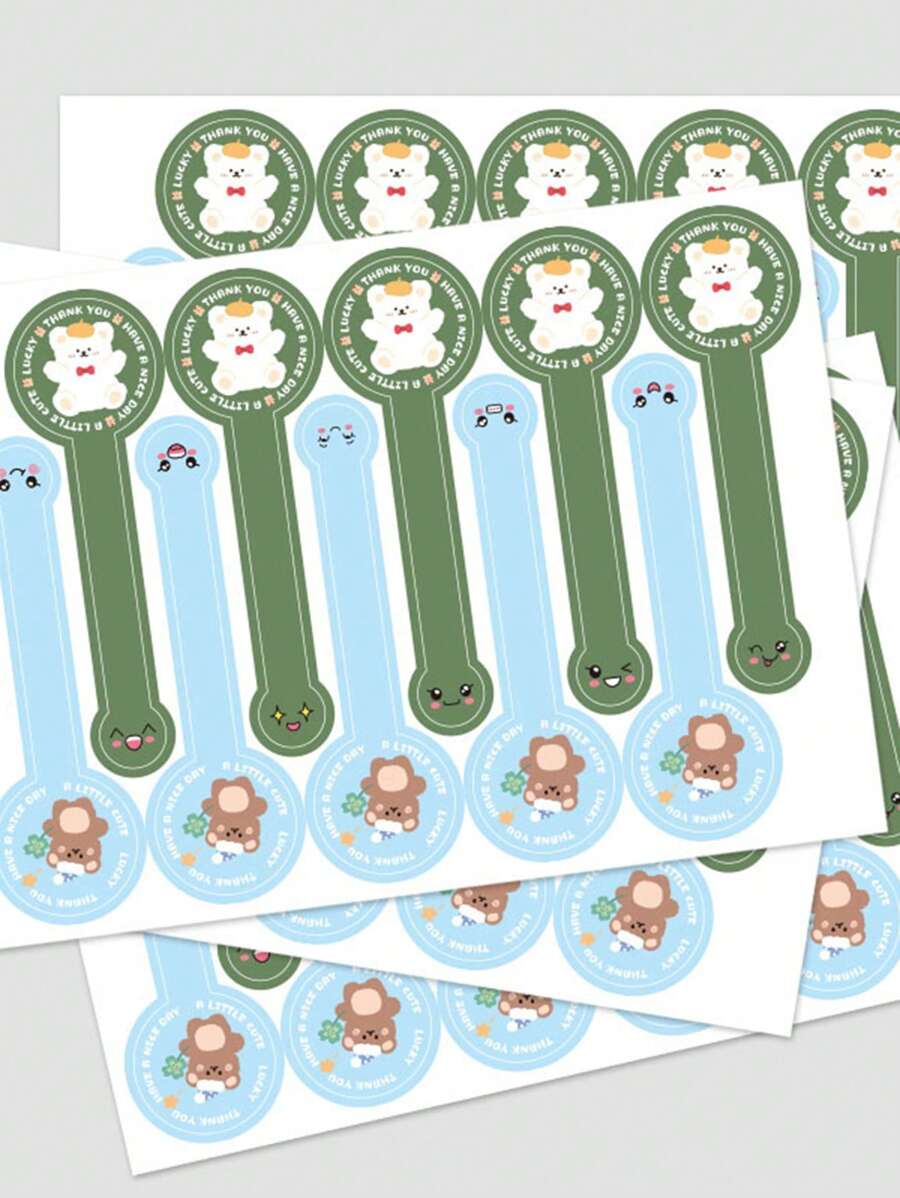 100 Pcs Green And Blue Cute Thank You Stickers 100 PCS/Packet Handmade ...