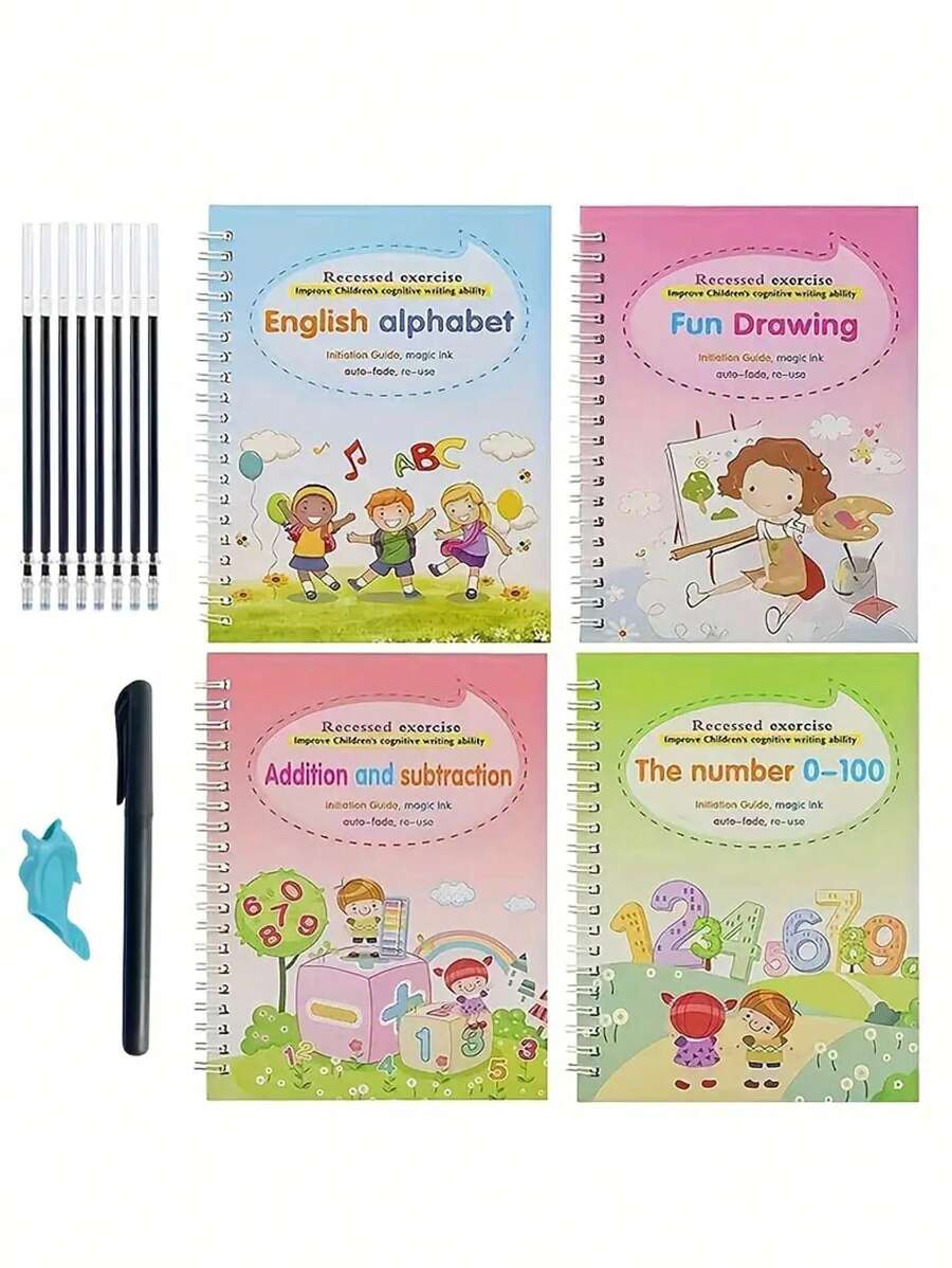 4pcs Reusable Magical Handwriting Workbooks - Practice Copybook With ...