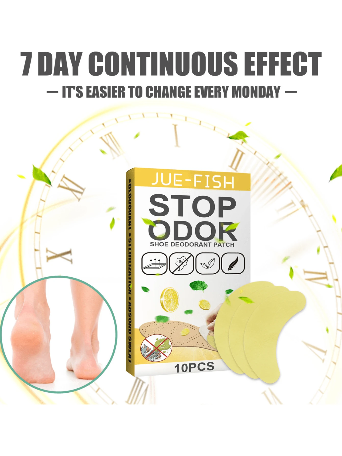 JUE-FISH Shoe Deodorant Sticker Foot Odor Eliminator Sneaker Freshener ...