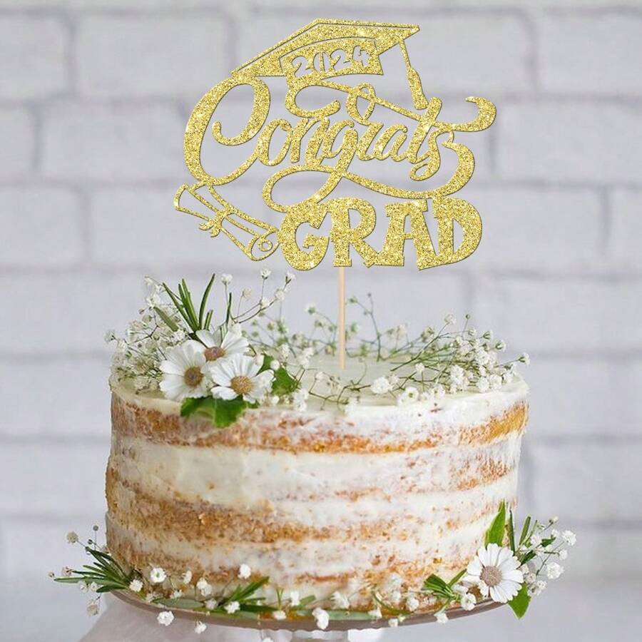 1 paket Golden Graduation Cake Decorations 2024 Grattis Grad Cake ...