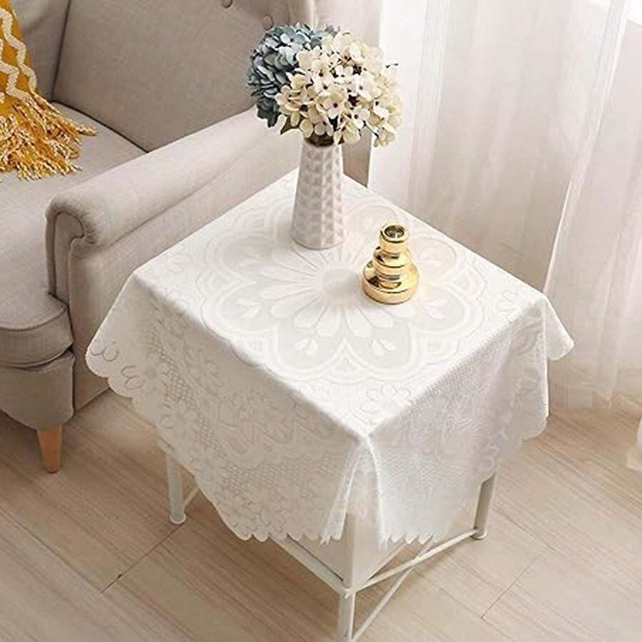 Square Small Table Cloth - Ivory Crochet Tablecloth For Round Coffee ...