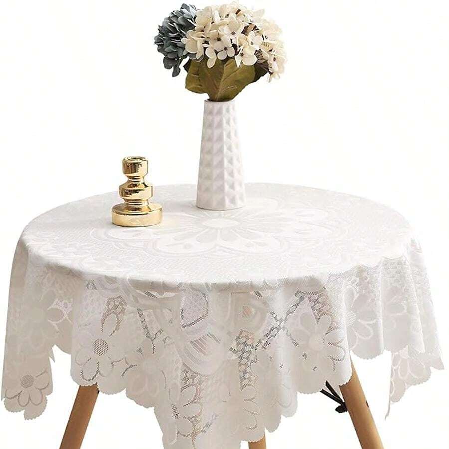 Square Small Table Cloth - Ivory Crochet Tablecloth For Round Coffee ...