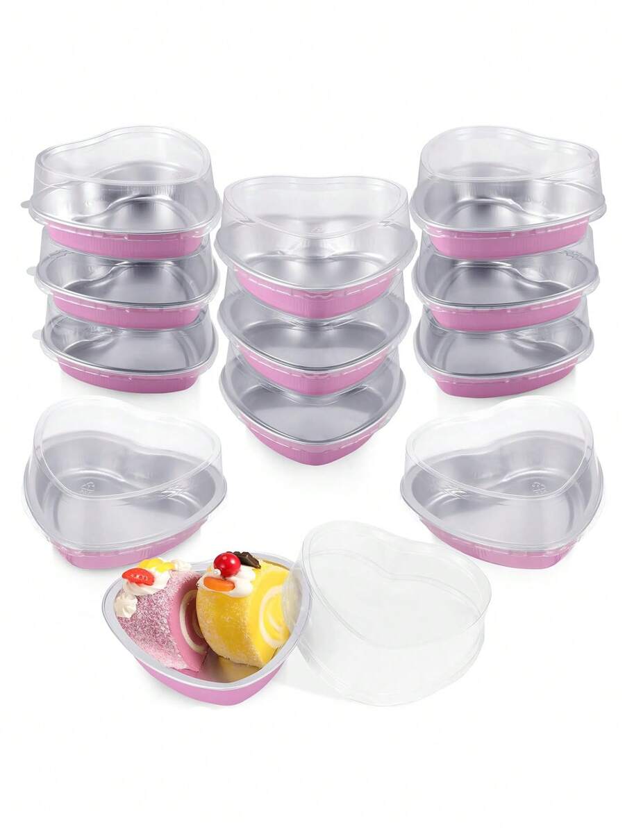 5pcs Heart-Shaped Tin Foil Boxes For Snacks, Desserts, Puddings And ...