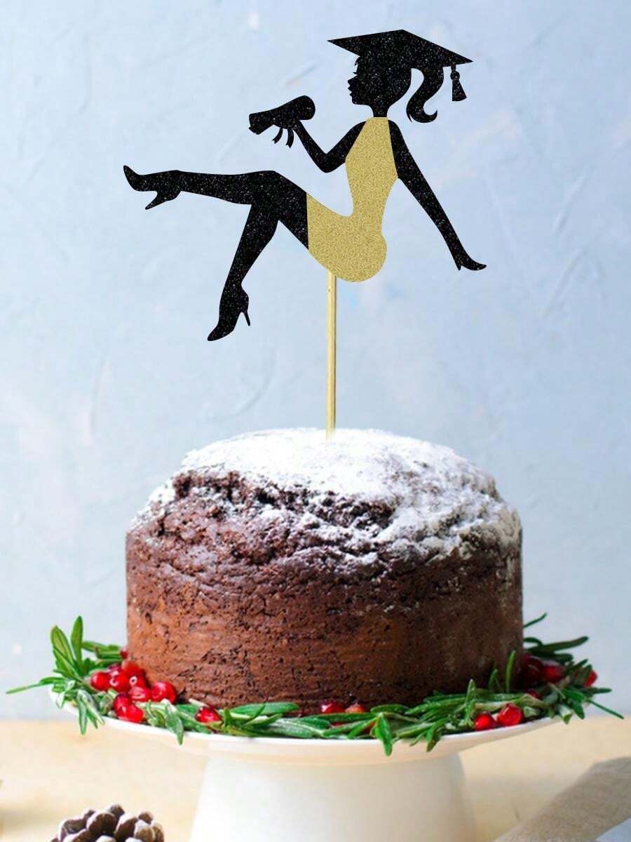 1 st High Heel Girl Graduation Cake Topper Med Glitter Grad Cap Diploma ...