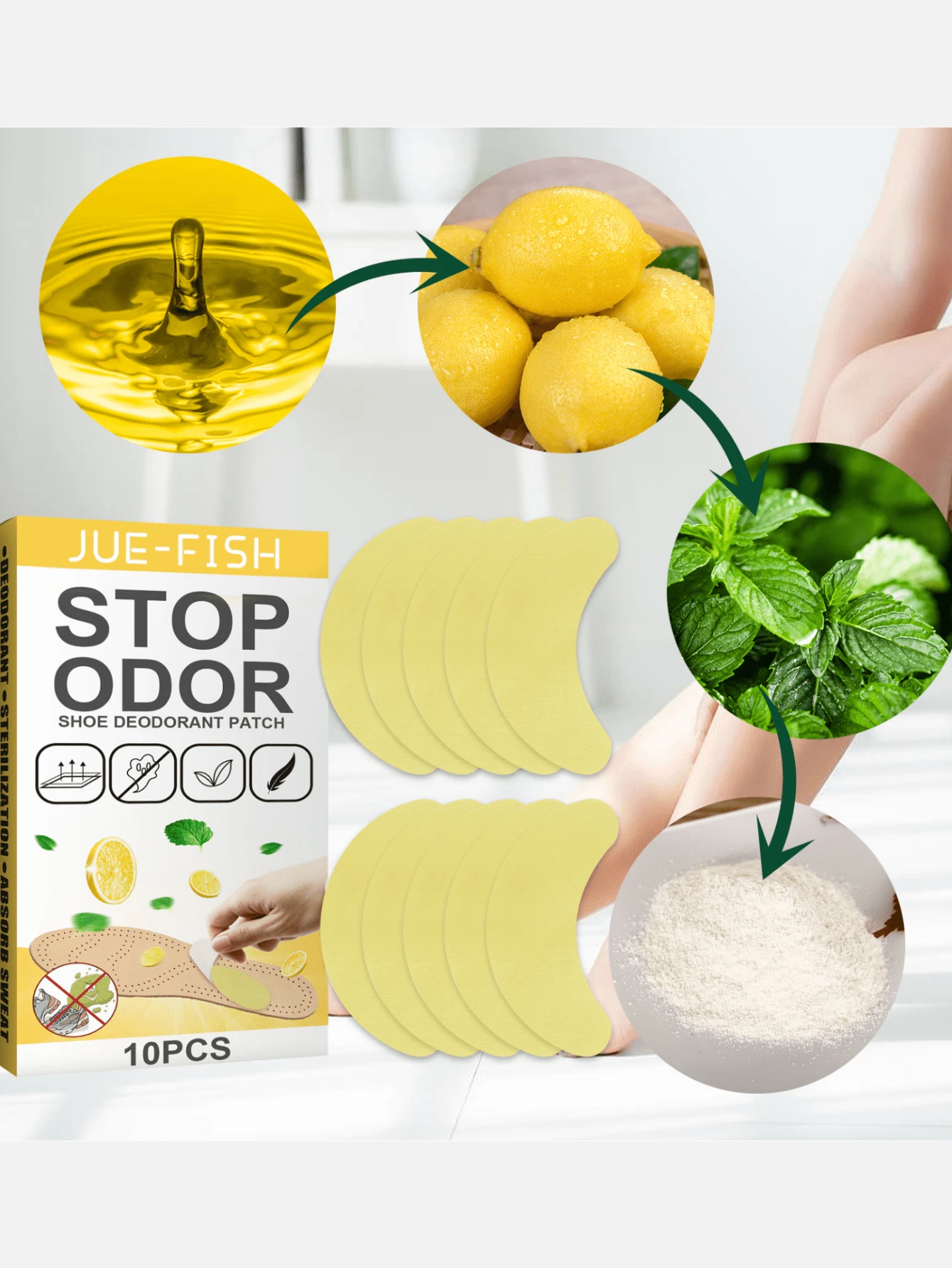 JUE-FISH Shoe Deodorant Sticker Foot Odor Eliminator Sneaker Freshener ...