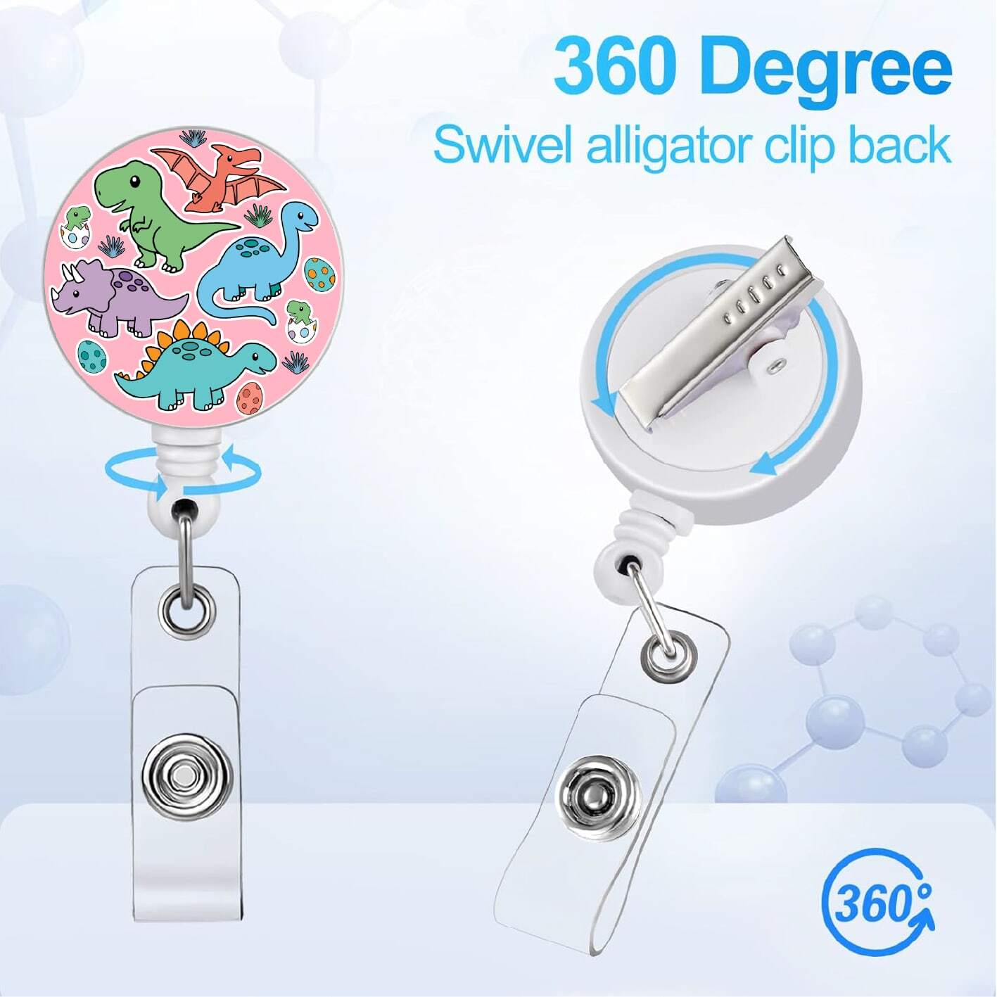 One Dinosaur Badge Reel Clip With ID Card Holder And Extendable ...