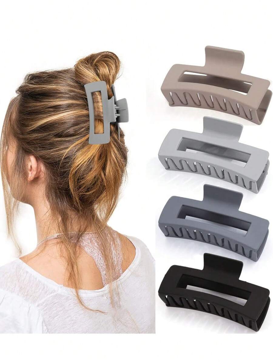 4pcs Women Black And Grey Square Simple 11cm Large Lightweight Plastic ...