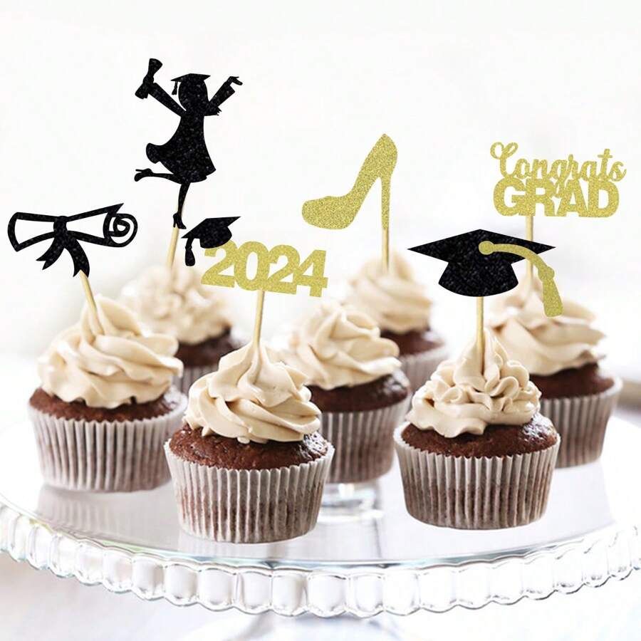 Lot de 12 Toppers de cupcakes de graduation 2024, chaussures à talons ...