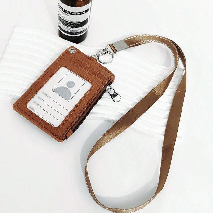 1Piece Neck Hanging Zipper Card Storage Box PU Leather Portable ...