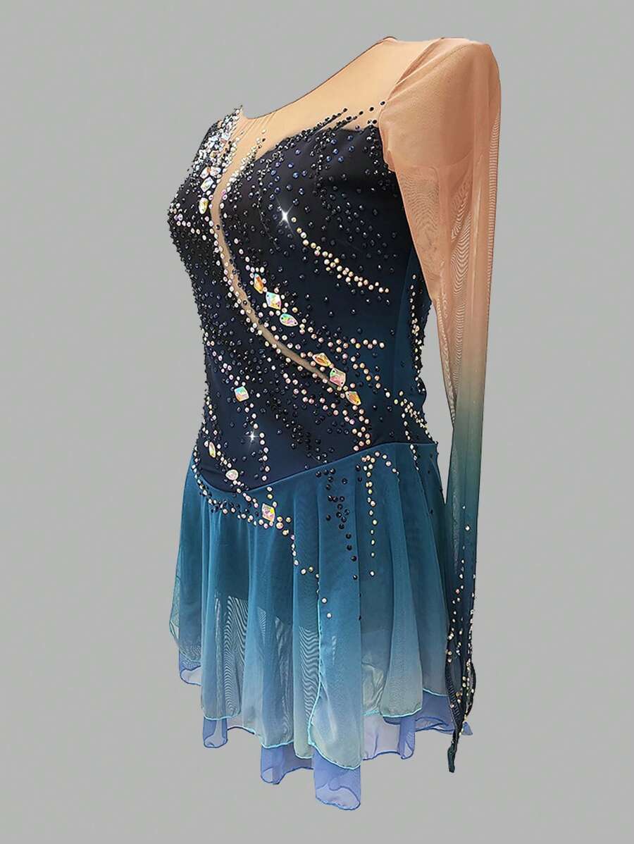 Figure Skating Dress Women's Girls' Ice Skating Dress Dark Blue Black ...