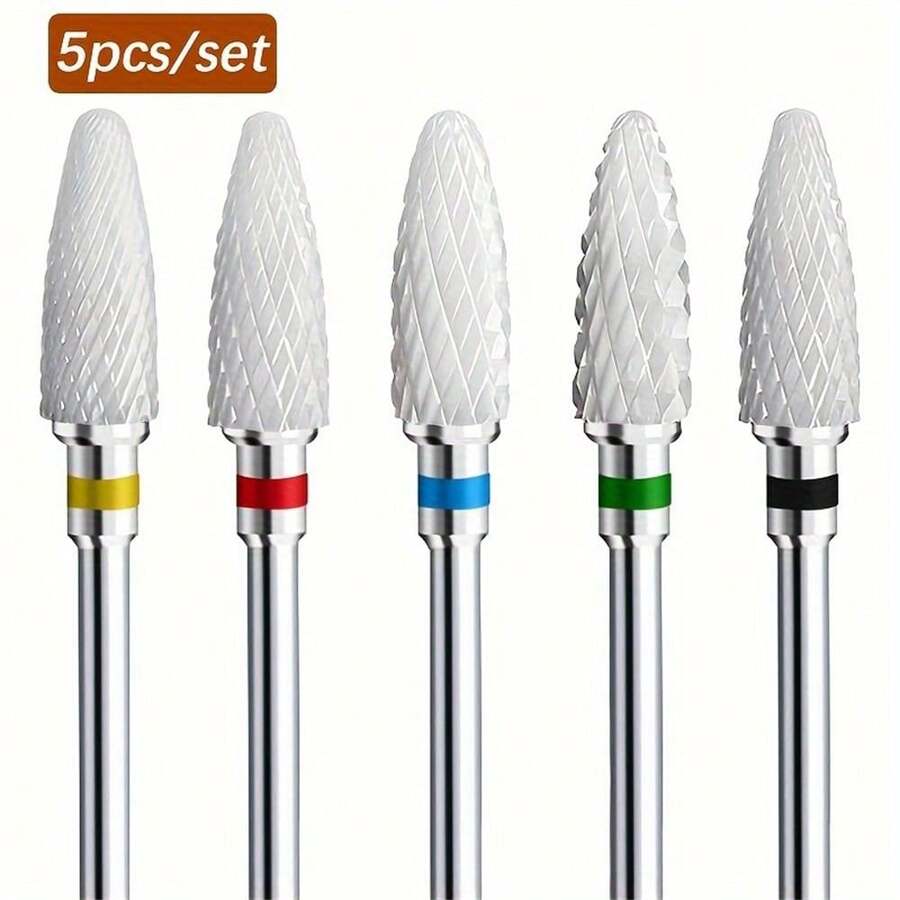5pcs Professional Ceramic Nail Drill Bits Set - 3/32'' Shank Corn Shape ...