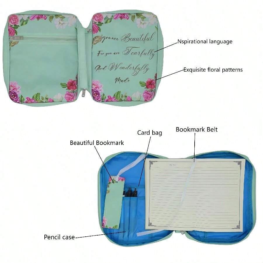 Bible Cover, Floral Bible Case With Handle & Pocket, Bible Book Case ...