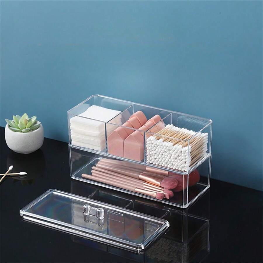 1pc Double-Layered Multiple-Compartment Storage Box, Desktop Dust-Proof ...
