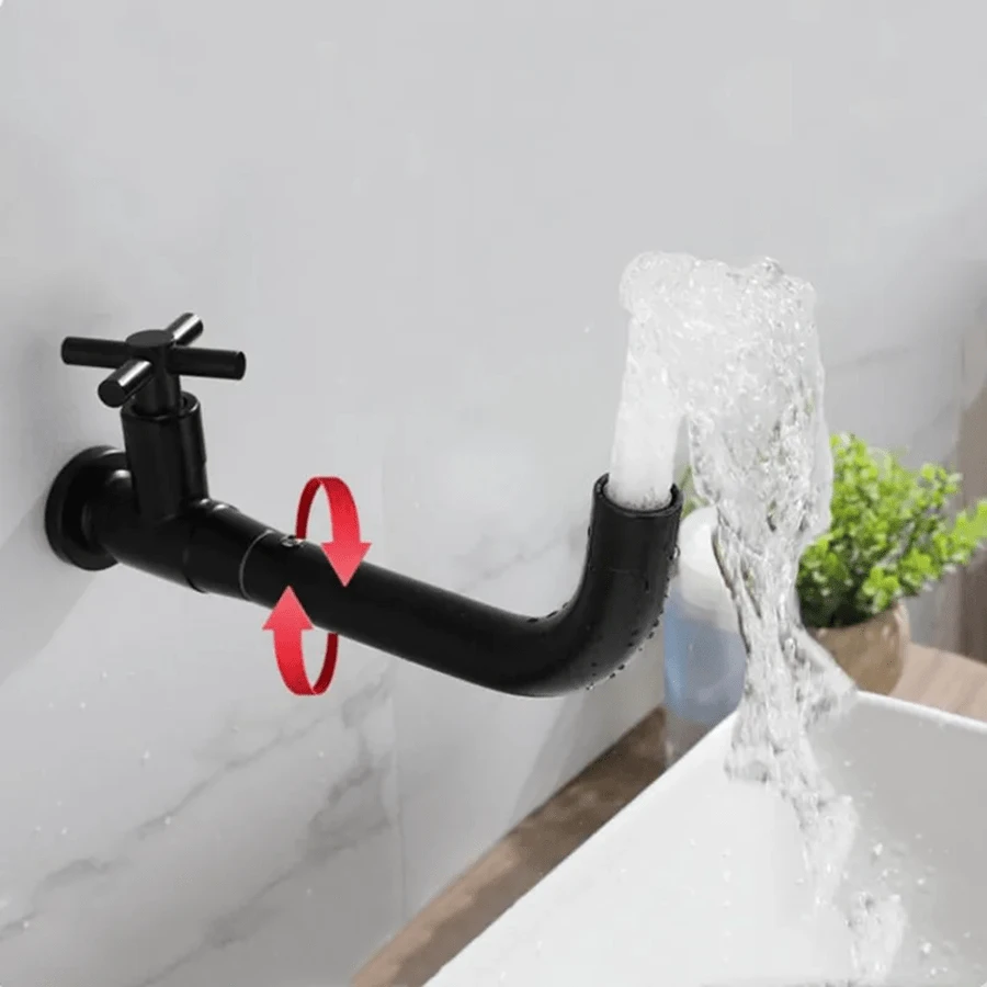 Wall Mounted Bathroom Faucet Basin 360 Rotating Single Cold Bathroom ...