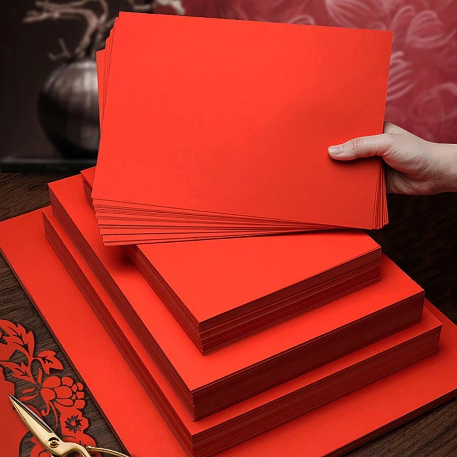 50 Sheets/Pack Red A4 Paper Folding Big Red Hard Cardboard Double-Sided ...