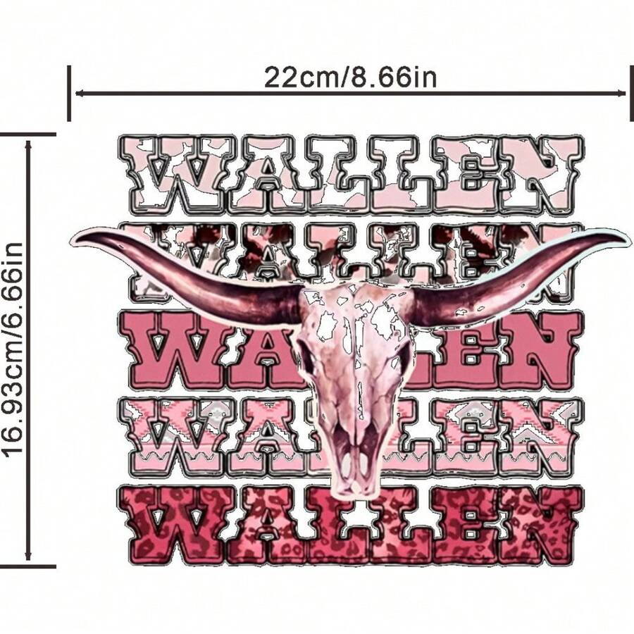 WALLEN Letter Cow Head Graphic Iron On Patch, Heat Transfer Sticker ...