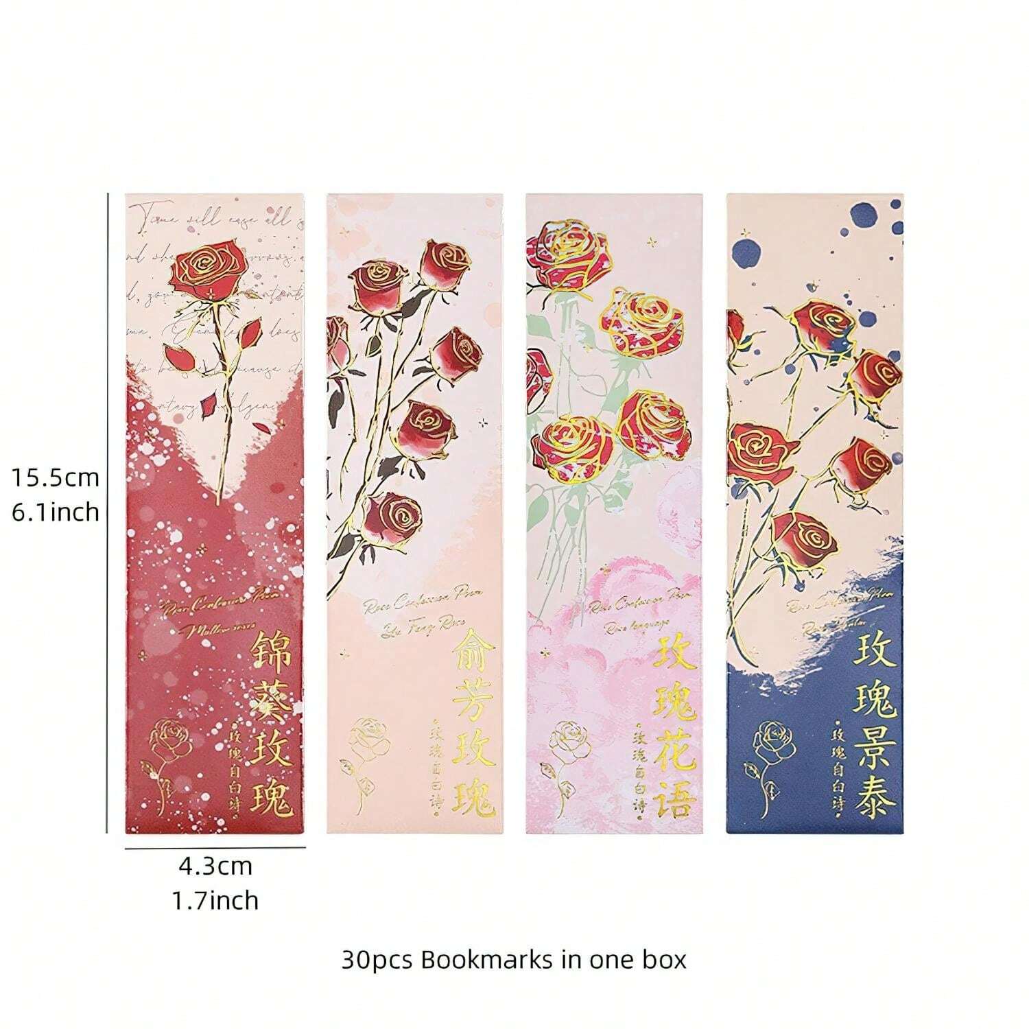 30pcs Rose Poem Bookmark Set White Card Flower Paper Memo Page Marker ...